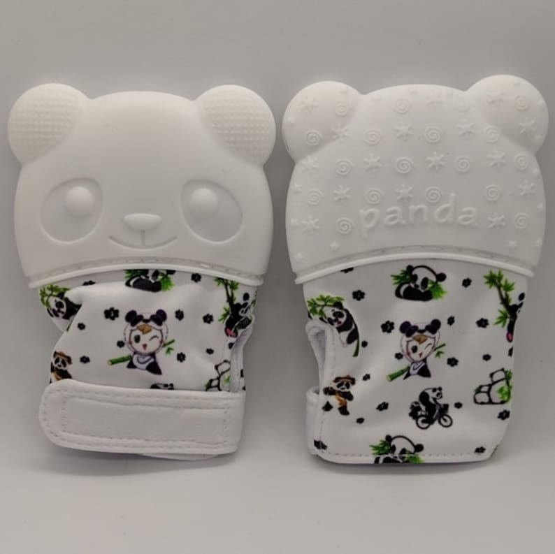 PAIR of Panda Mitten Teething Mitts Baby Teether Glove - Etsy