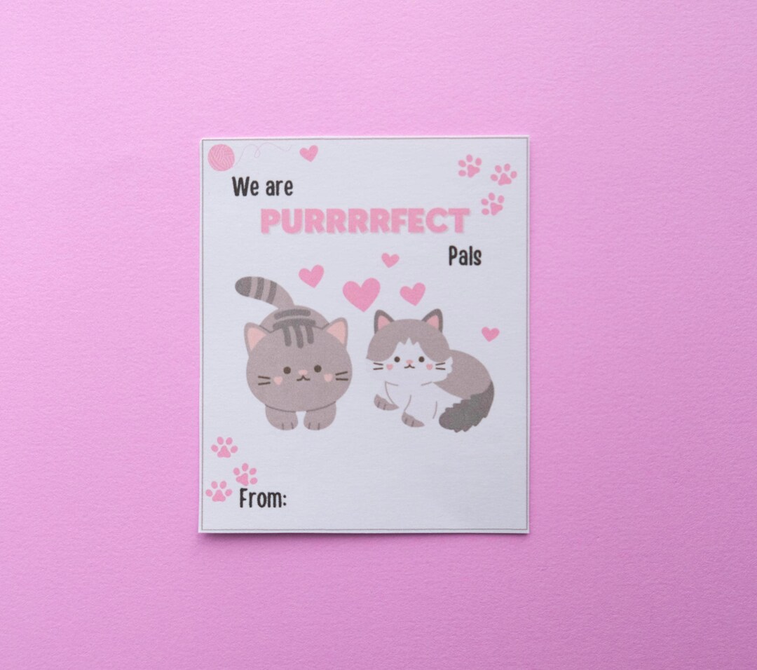 Purrfect Pals Valentine's Day Cards, PDF, Printable Downloads, Instant ...