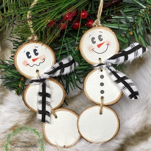 Wood Slice Snowman Christmas Ornament Set of 2 - Etsy