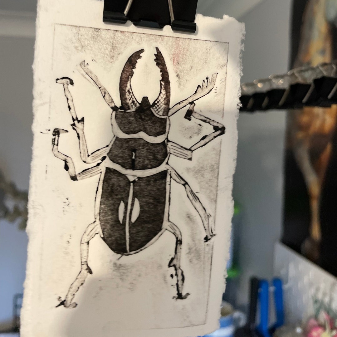 Stag Beetle Intaglio Collagraph Mini Print - Etsy