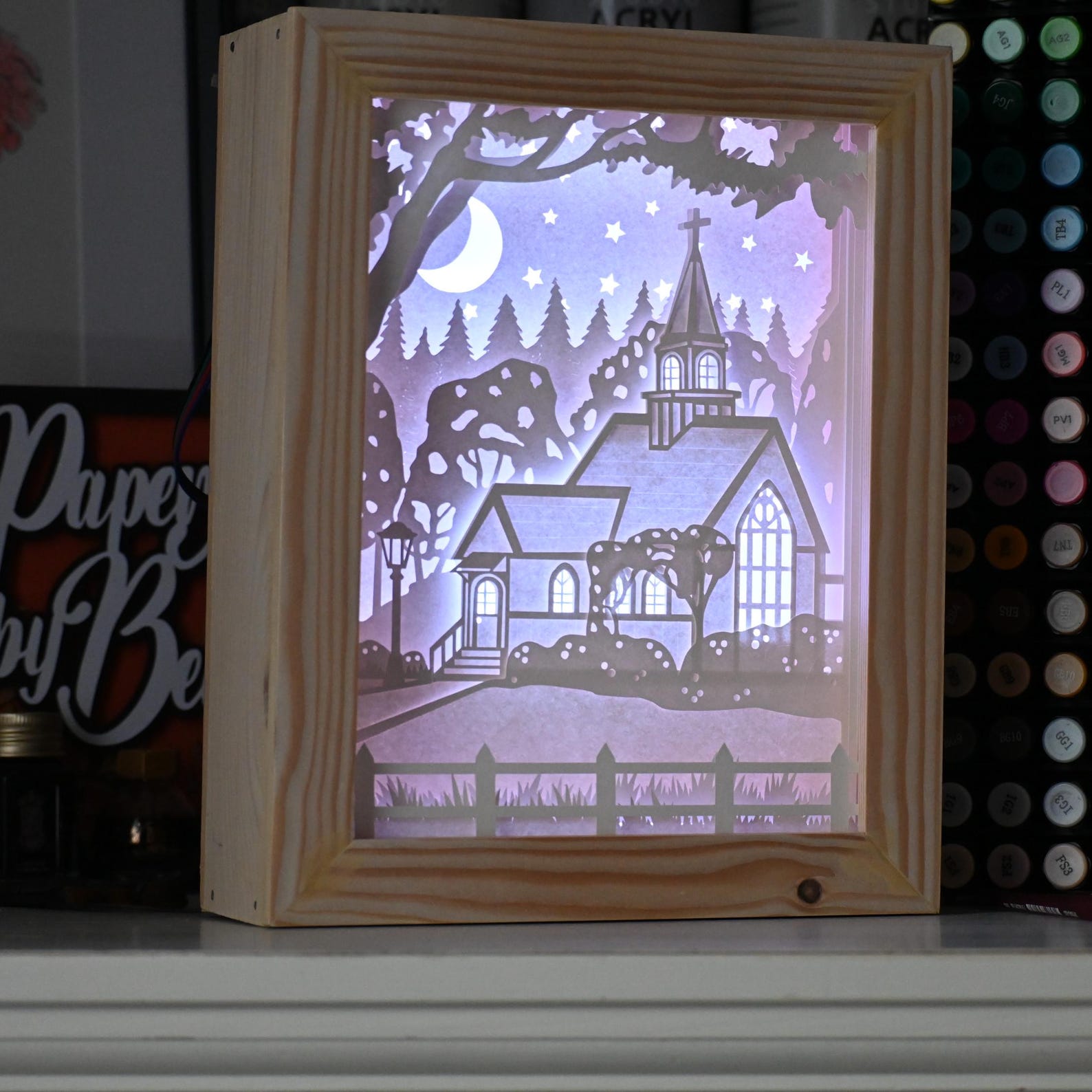 Evening Church Paper Cut Light Box Template 3D Papercut Shadow Layered ...