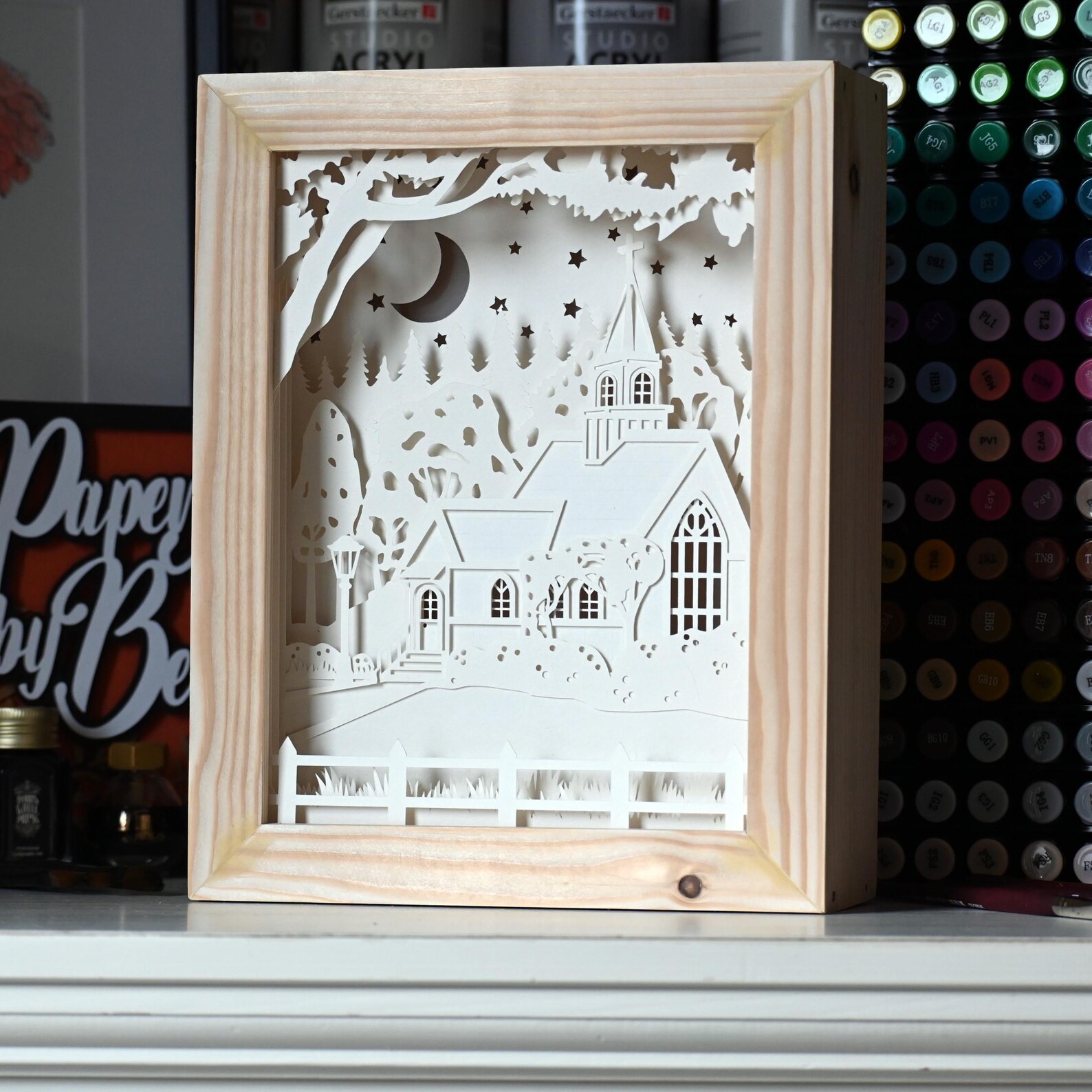 Evening Church Paper Cut Light Box Template 3D Papercut Shadow Layered ...