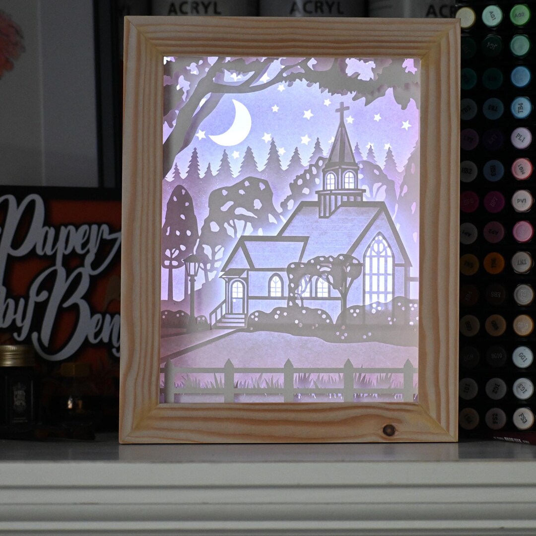 Evening Church Paper Cut Light Box Template 3D Papercut Shadow Layered ...