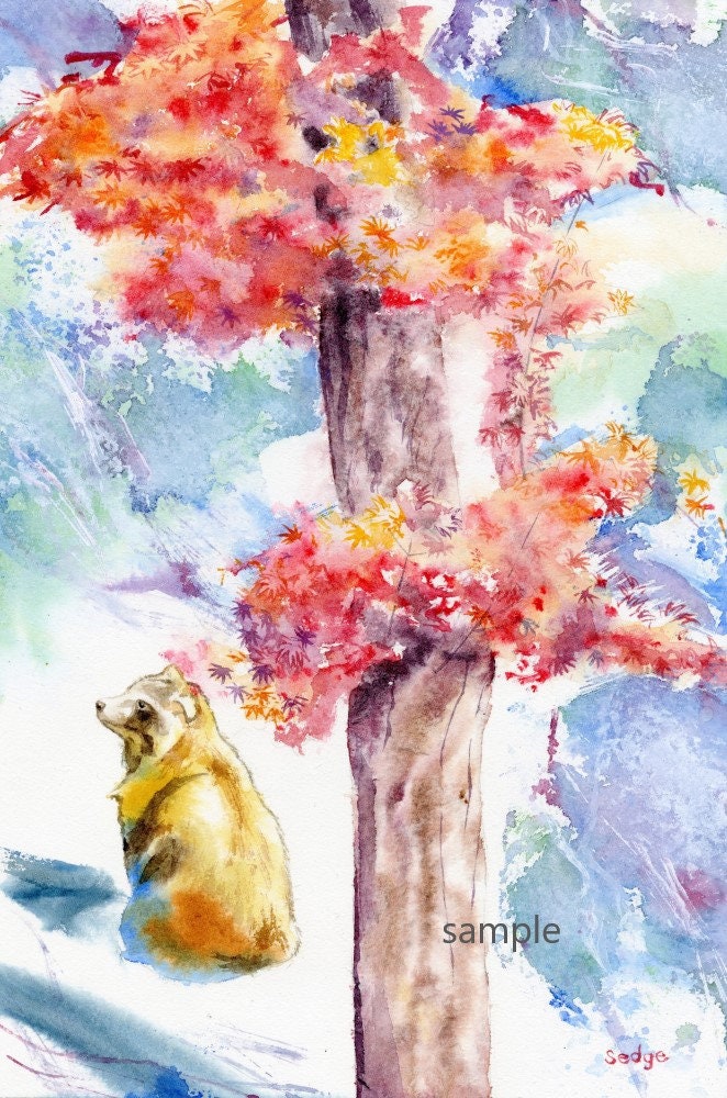 Raccoon Dog Under Maple Tree - Etsy
