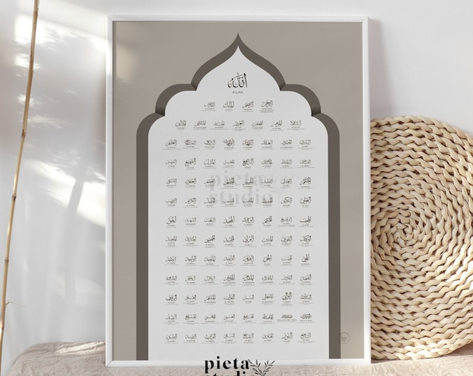 99 Names of Allah With English Translation | Asma Ul Husna Islamic Wall ...
