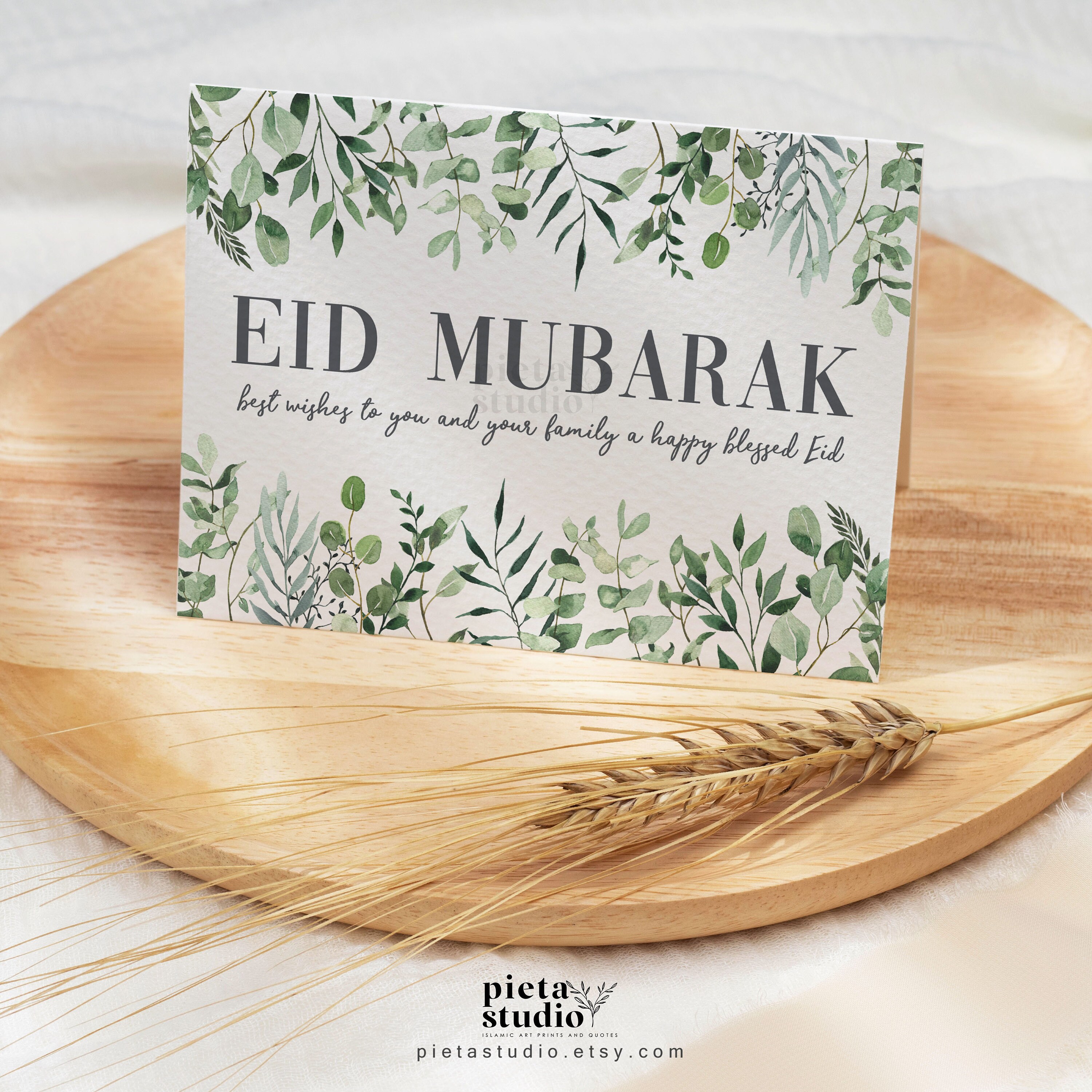 Eid Mubarak Botanical Card Digital Prints, Islamic Greeting Card ...