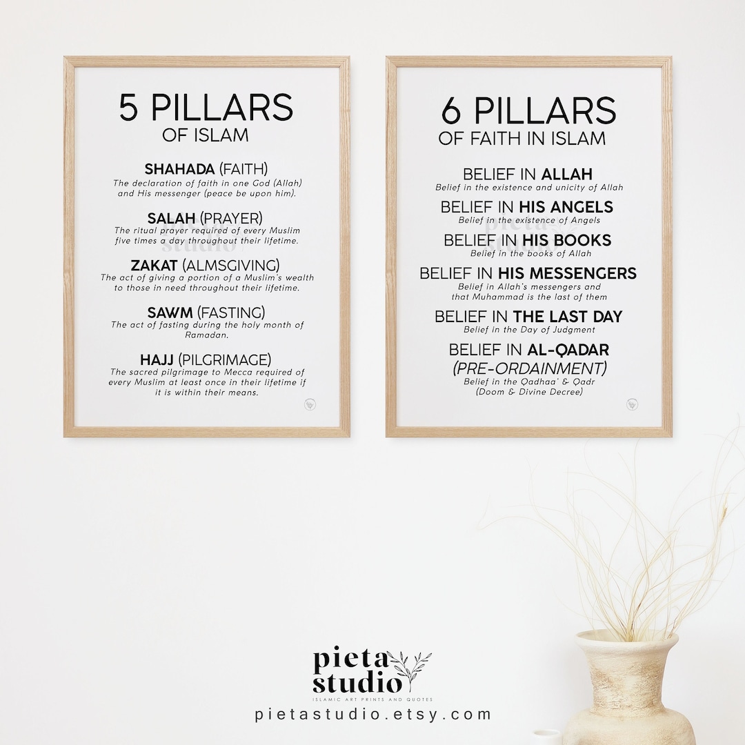 6 Pillars of Faith in Islam and 5 Pillars of Islam Wall Art Printable ...