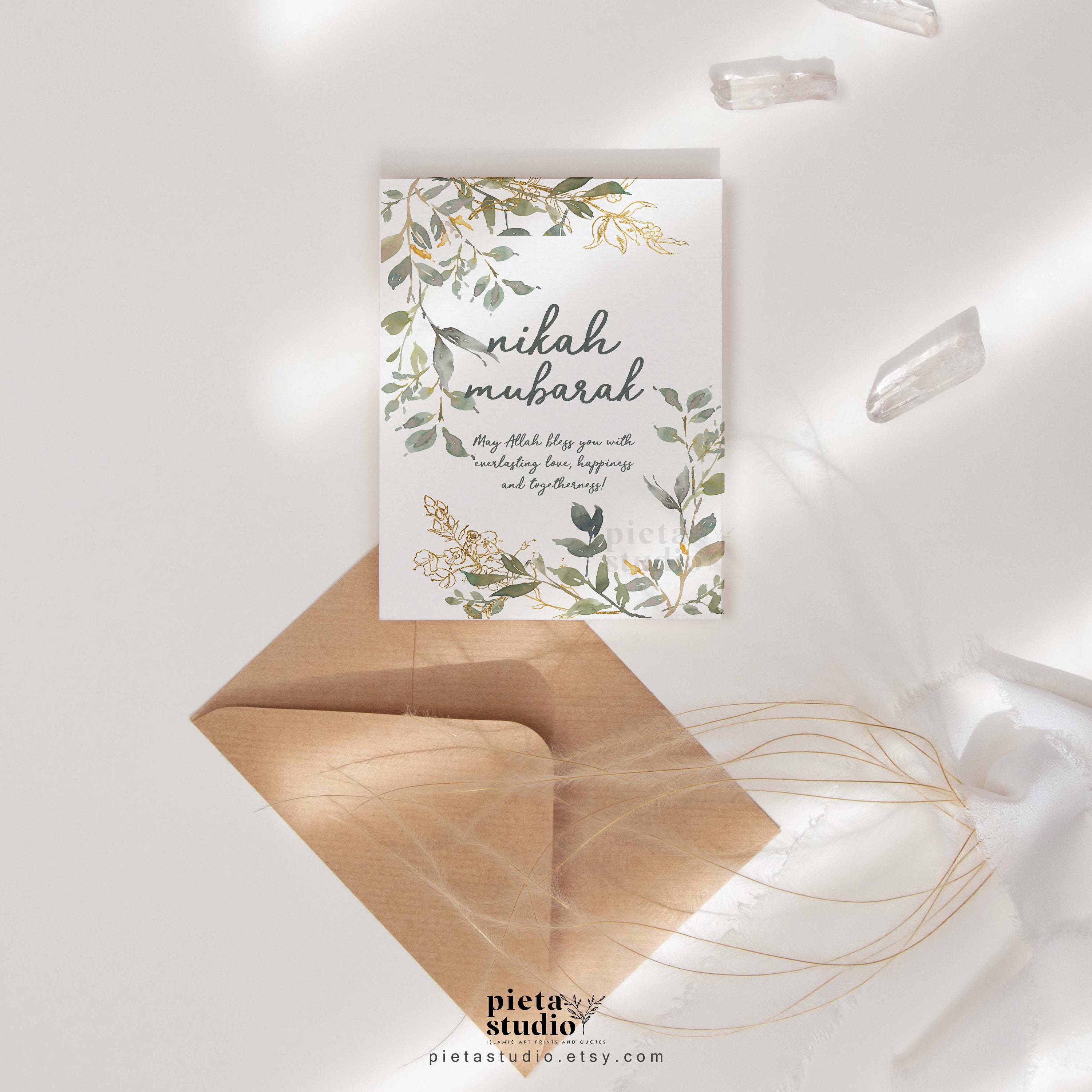 Nikkah Mubarak Card With Envelope, Islamic Wedding Gift for Couple ...
