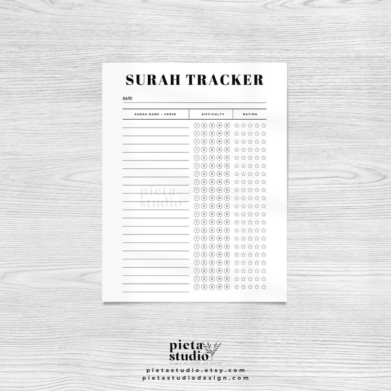Sure Tracker zum Ausdrucken, Sure Checkliste, Muslimische Gebetstabelle ...