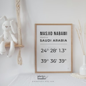 Masjid Nabawi Wall Art Map Coordinates Poster, Medina Mosque Print ...