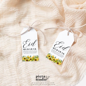 Eid Mubarak Gift Tag, Eid Gift Tag Printable, Sunflower Gift Tag ...