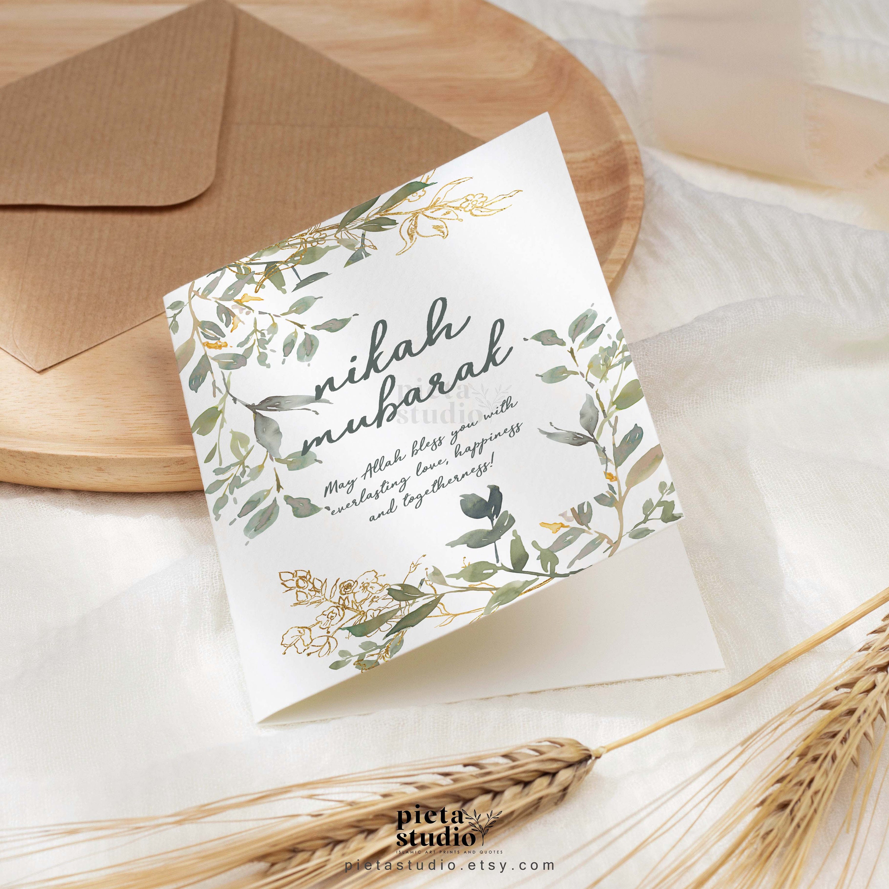Nikkah Mubarak Card With Envelope, Islamic Wedding Gift for Couple ...