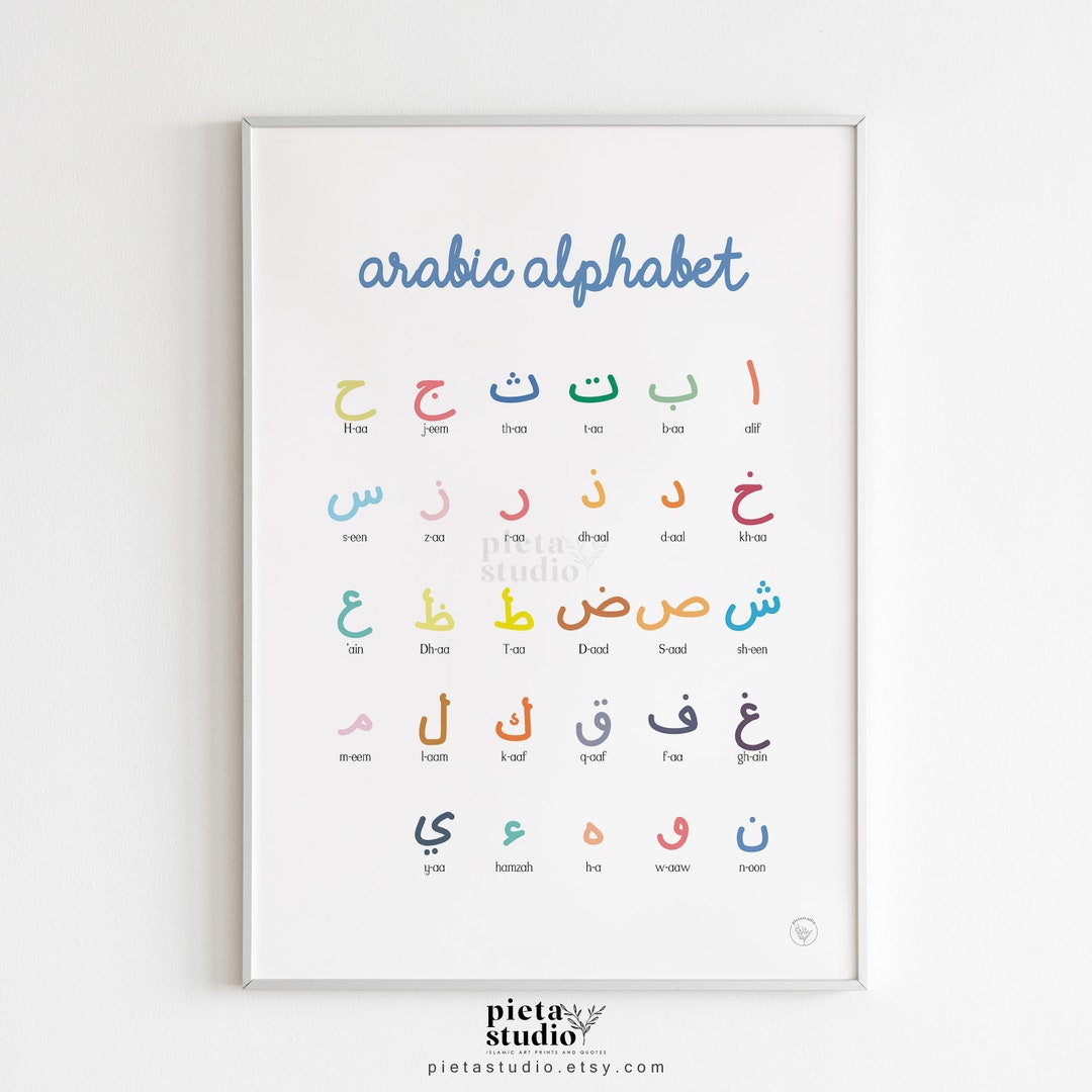 Colorful Arabic Alphabet Poster Digital Print, Islamic Wall Art Kids ...