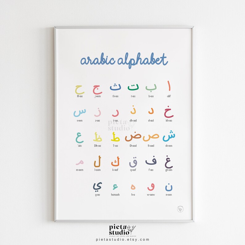 Colorful Arabic Alphabet Poster Digital Print, Islamic Wall Art Kids ...