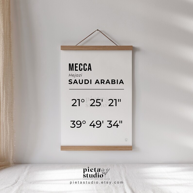 Mecca Poster Map Coordinates Print Digital, Holy Makkah Wall Art ...