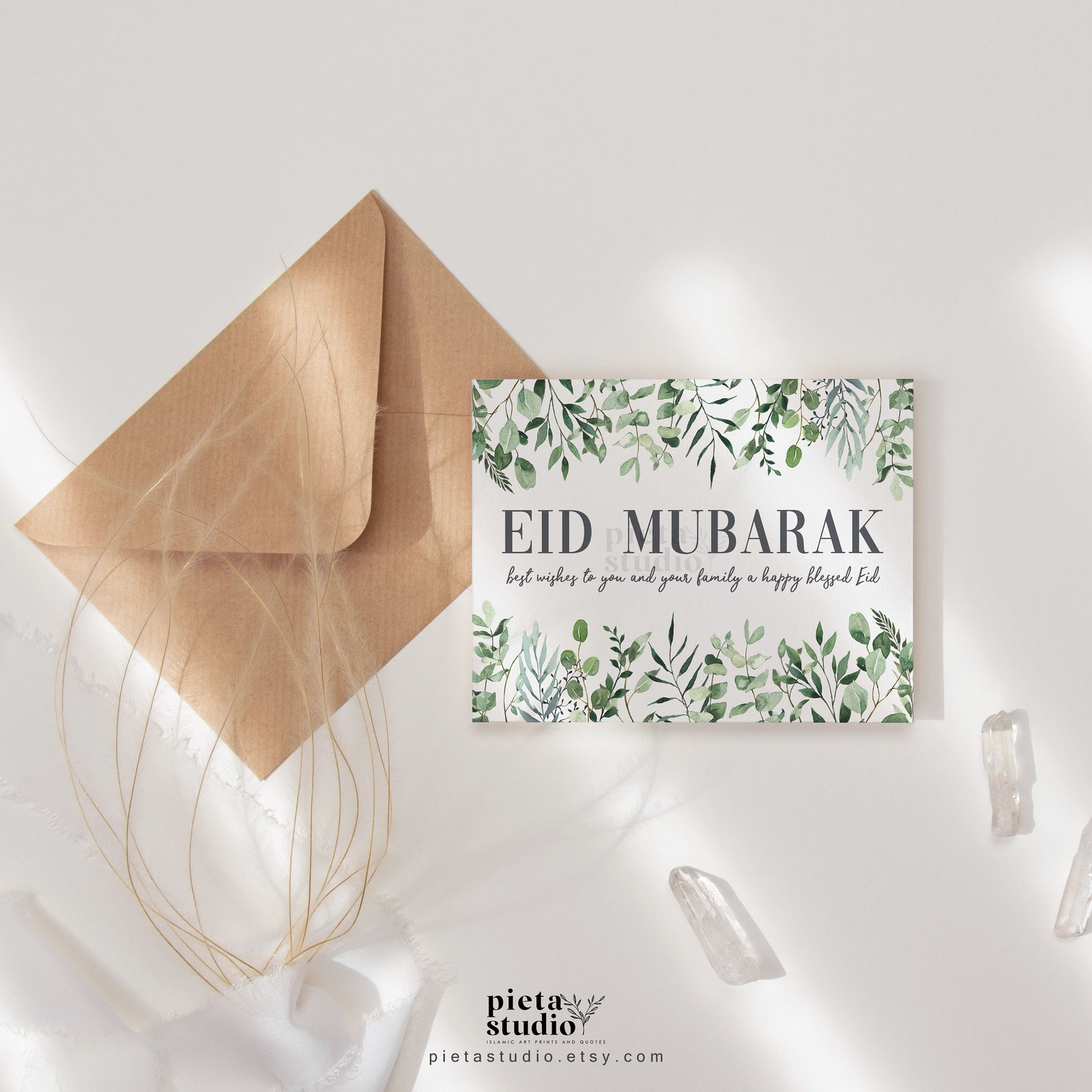 Eid Mubarak Botanical Card Digital Prints, Islamic Greeting Card ...