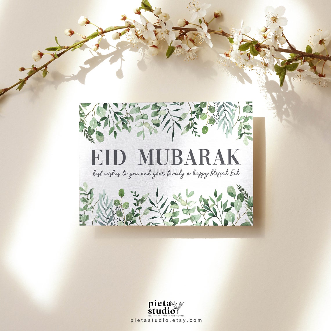 Eid Mubarak Botanical Card Digital Prints, Islamic Greeting Card ...