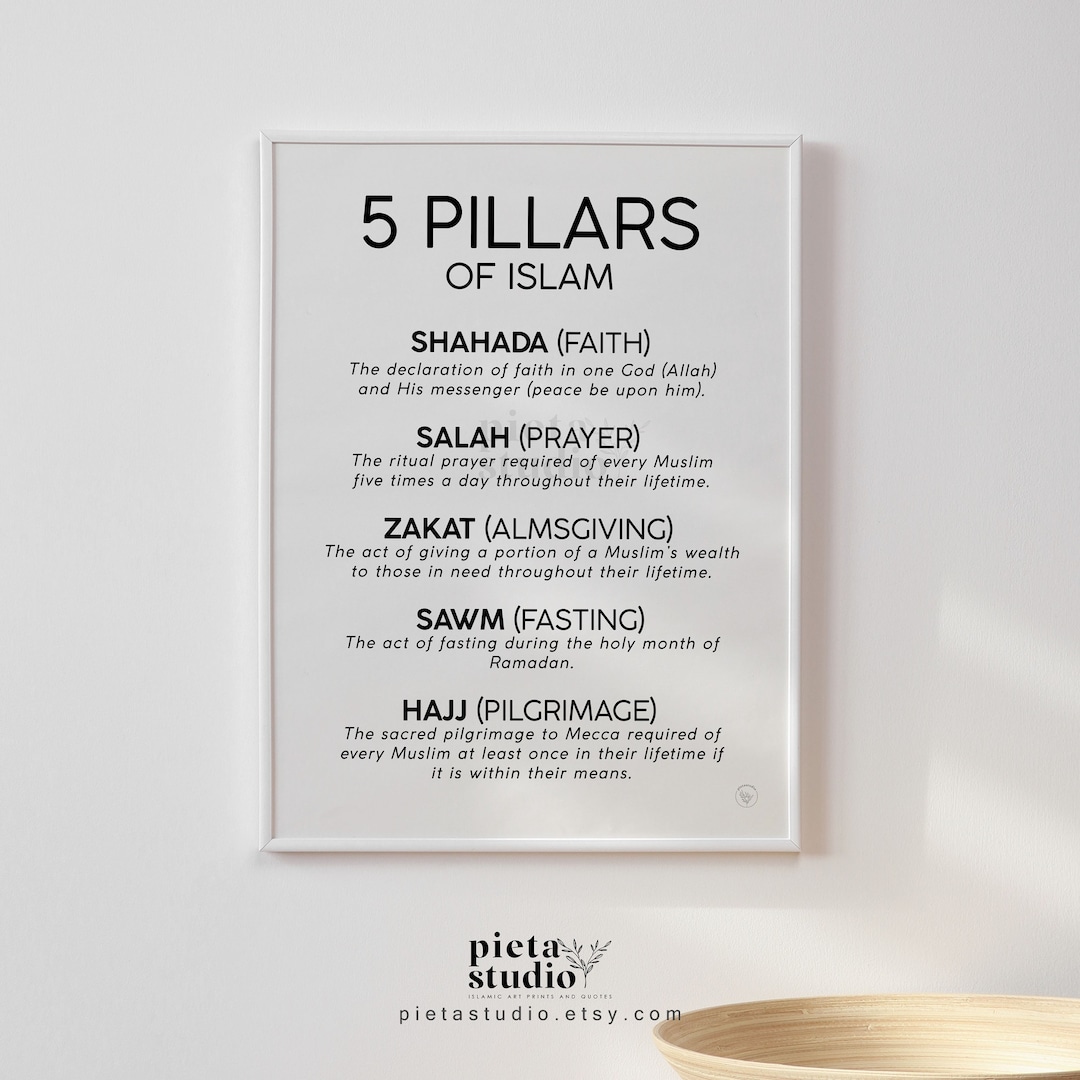 5 Pillars of Islam Wall Art Printable, Islamic Kids Educational Poster ...