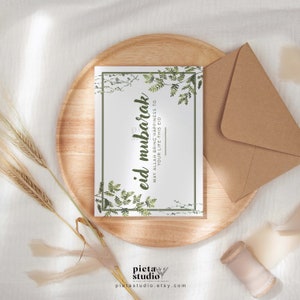 Eid Mubarak Botanical Card Digital, Islamic Greeting Card Printable ...