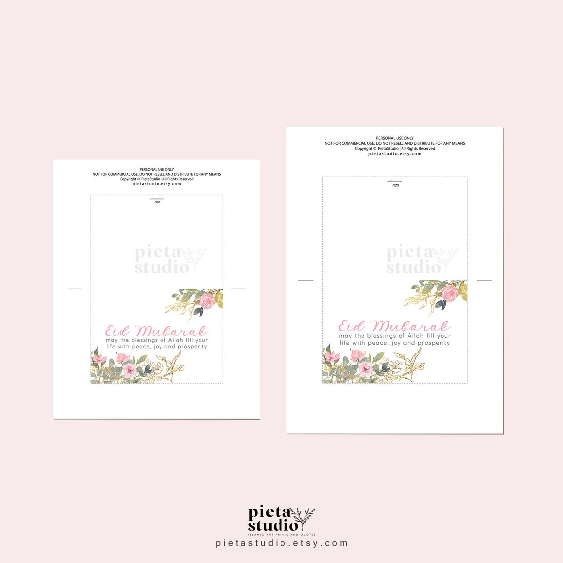 Eid Mubarak Card Printable Blush Pink Watercolor Flowers | Etsy