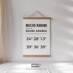 Masjid Nabawi Wall Art Map Coordinates Poster, Medina Mosque Print ...