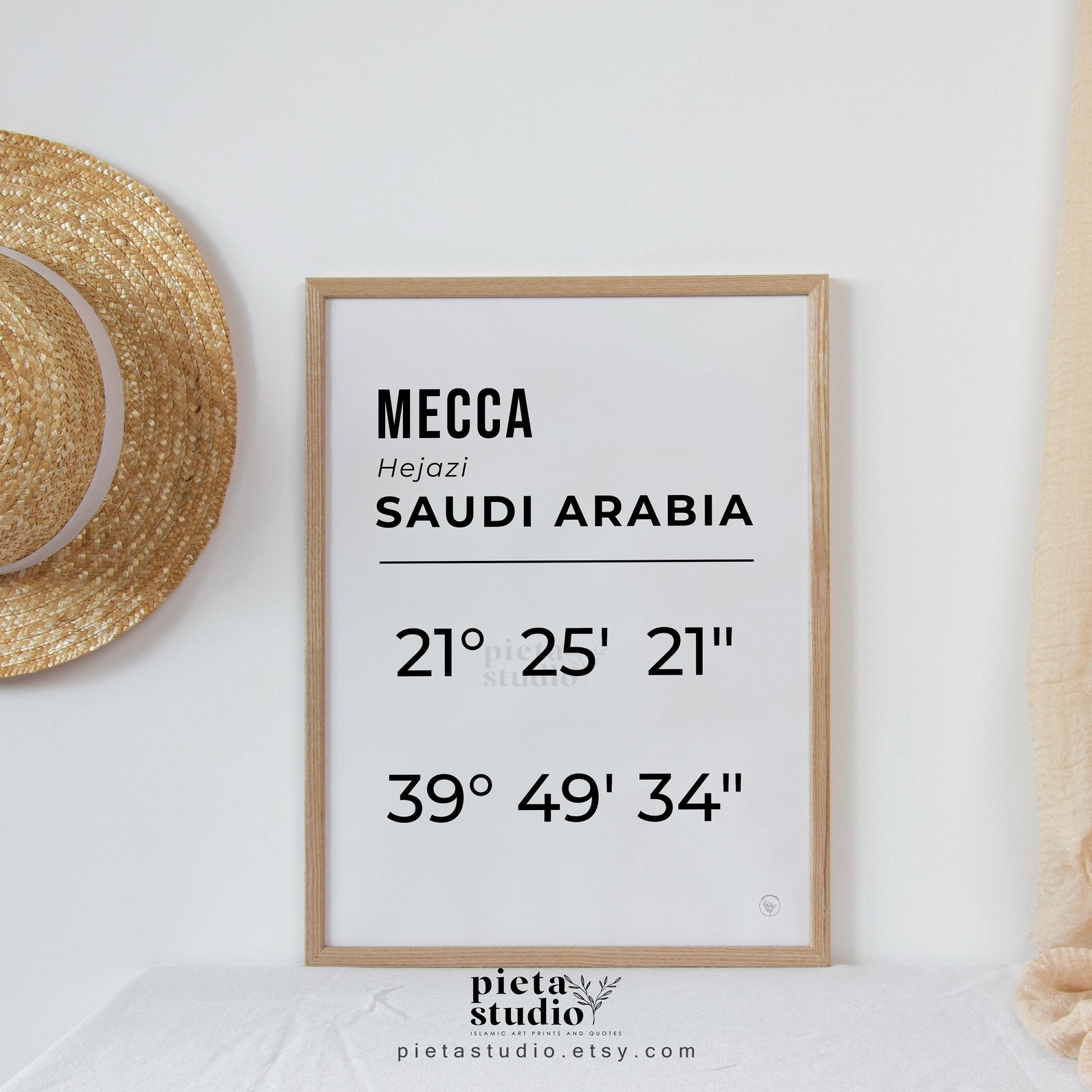 Mecca Poster Map Coordinates Print Digital, Holy Makkah Wall Art ...
