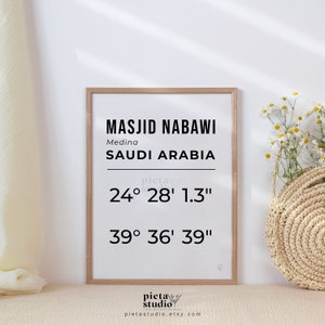 Masjid Nabawi Wall Art Map Coordinates Poster, Medina Mosque Print ...