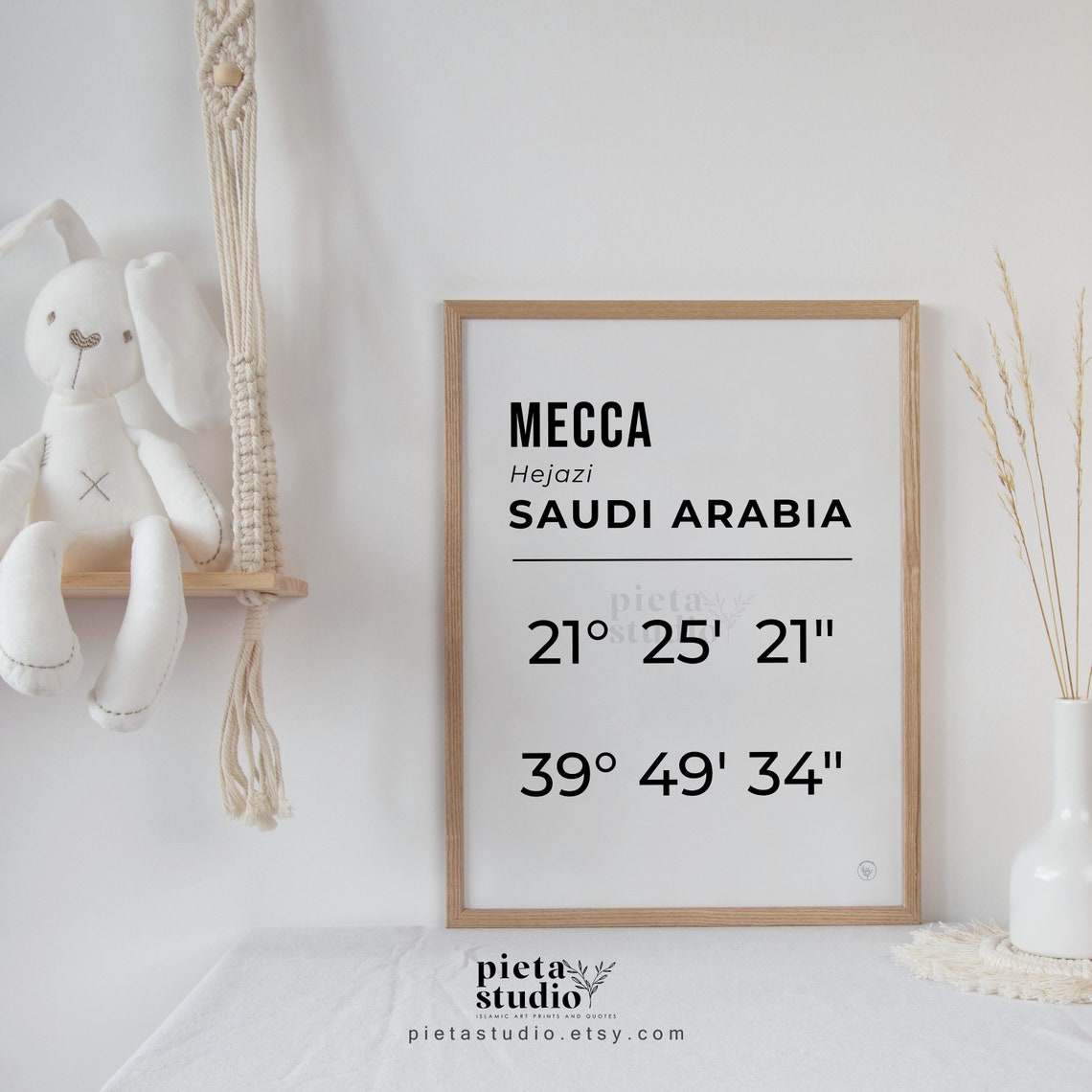 Mecca Poster Map Coordinates Print Digital, Holy Makkah Wall Art ...