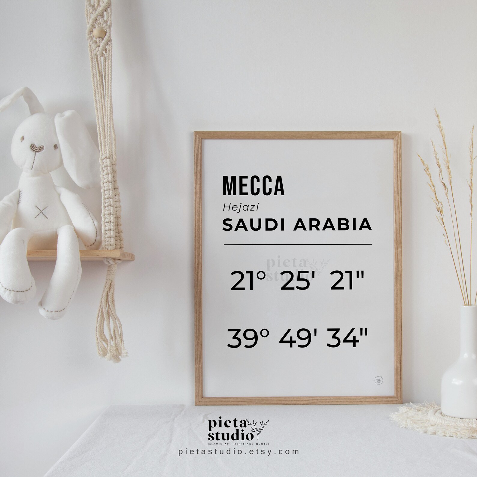 Mecca Poster Map Coordinates Print Digital, Holy Makkah Wall Art ...
