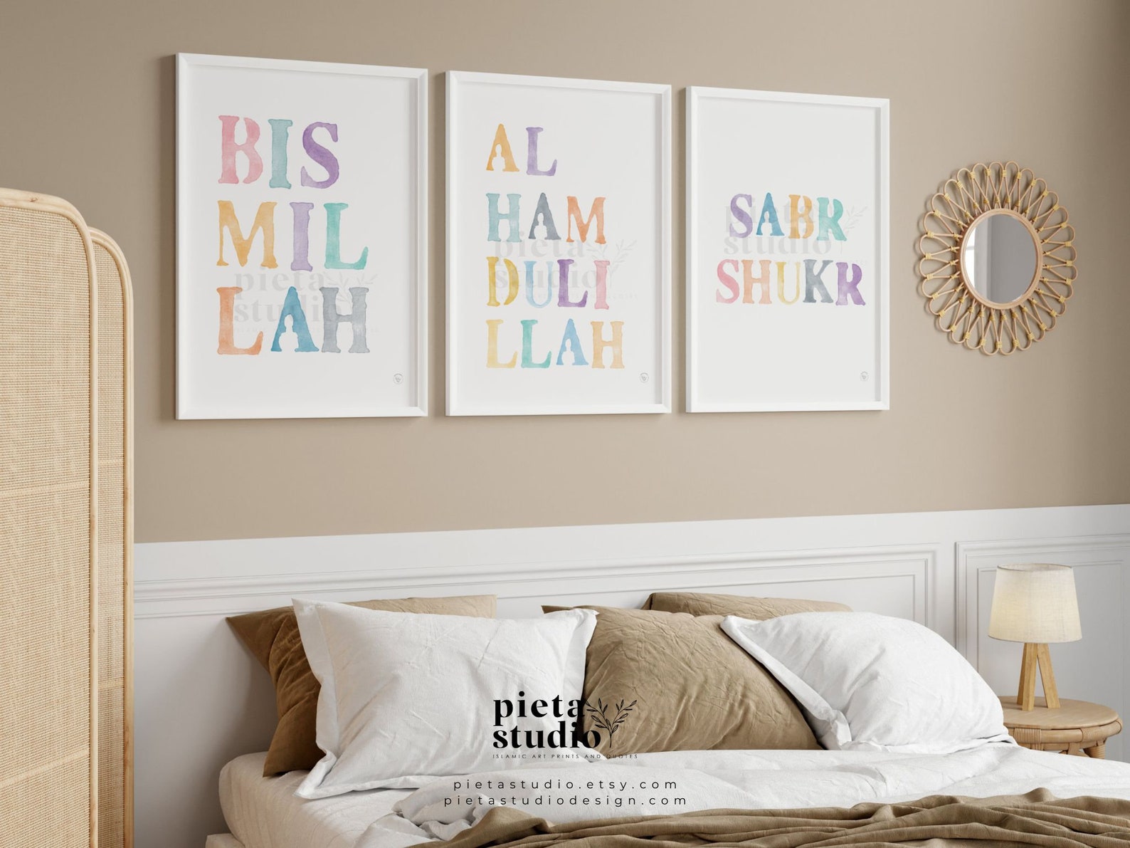Islamic Kids Wall Art Set of 3 Colorful, Bismillah Wall Art Printable ...