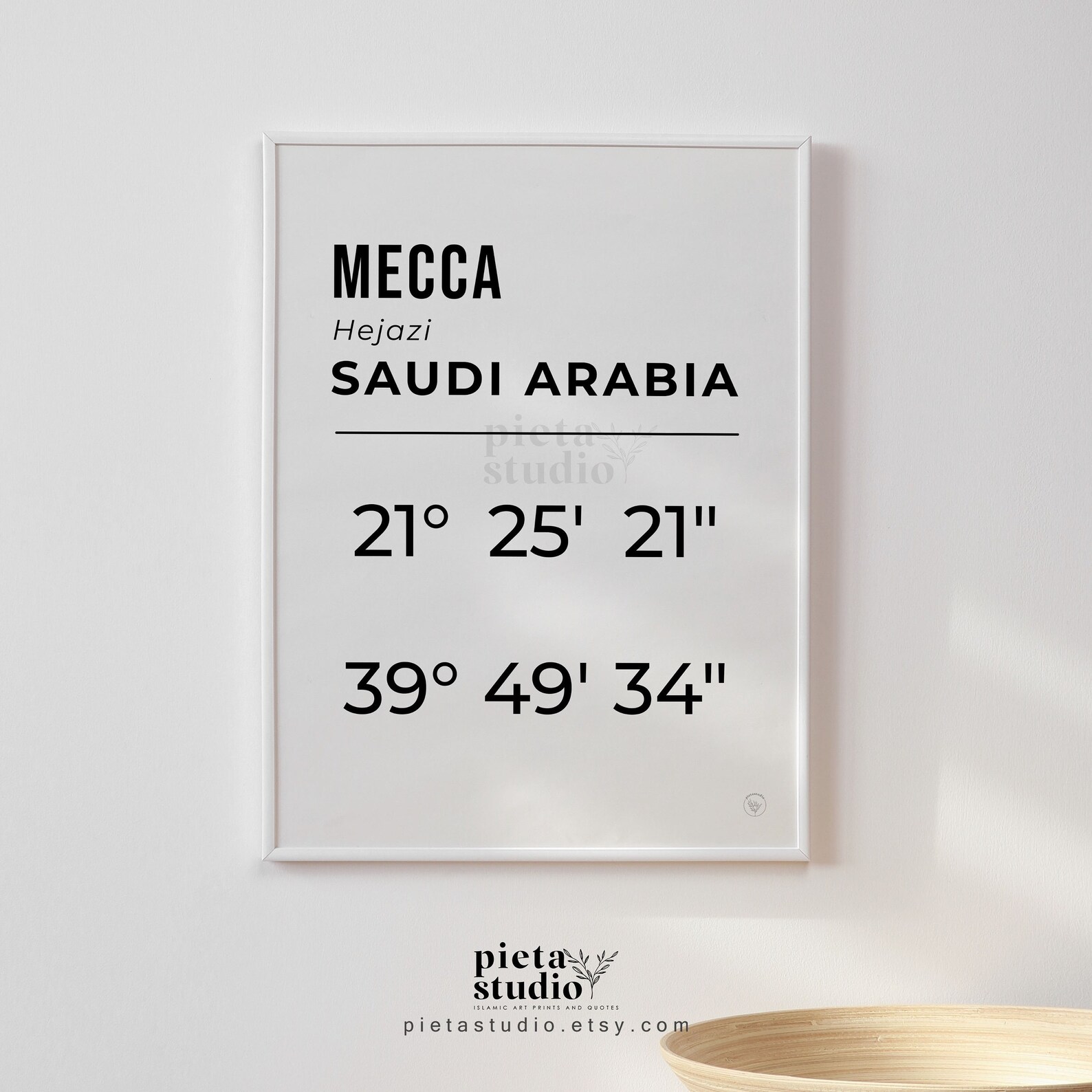 Mecca Poster Map Coordinates Print Digital, Holy Makkah Wall Art ...