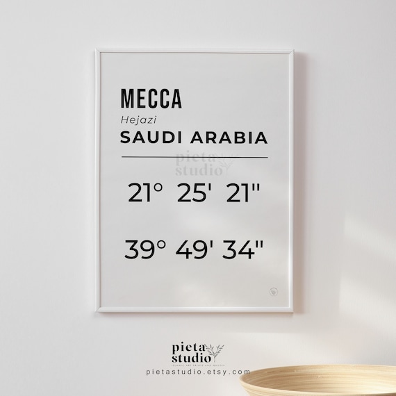 Mecca Poster Map Coordinates Print Digital Holy Makkah Wall | Etsy