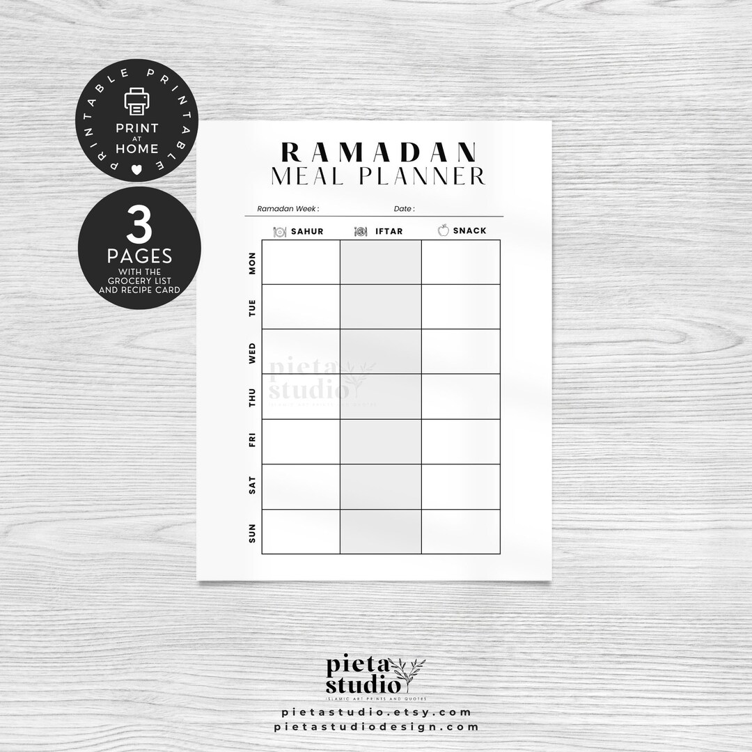 Ramadan Meal Planner, Weekly Meal Planner and Grocery List, Weekly Menu ...