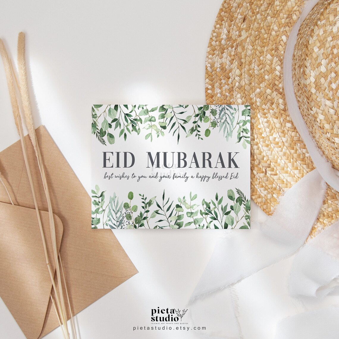 Eid Mubarak Botanical Card Digital Prints, Islamic Greeting Card ...