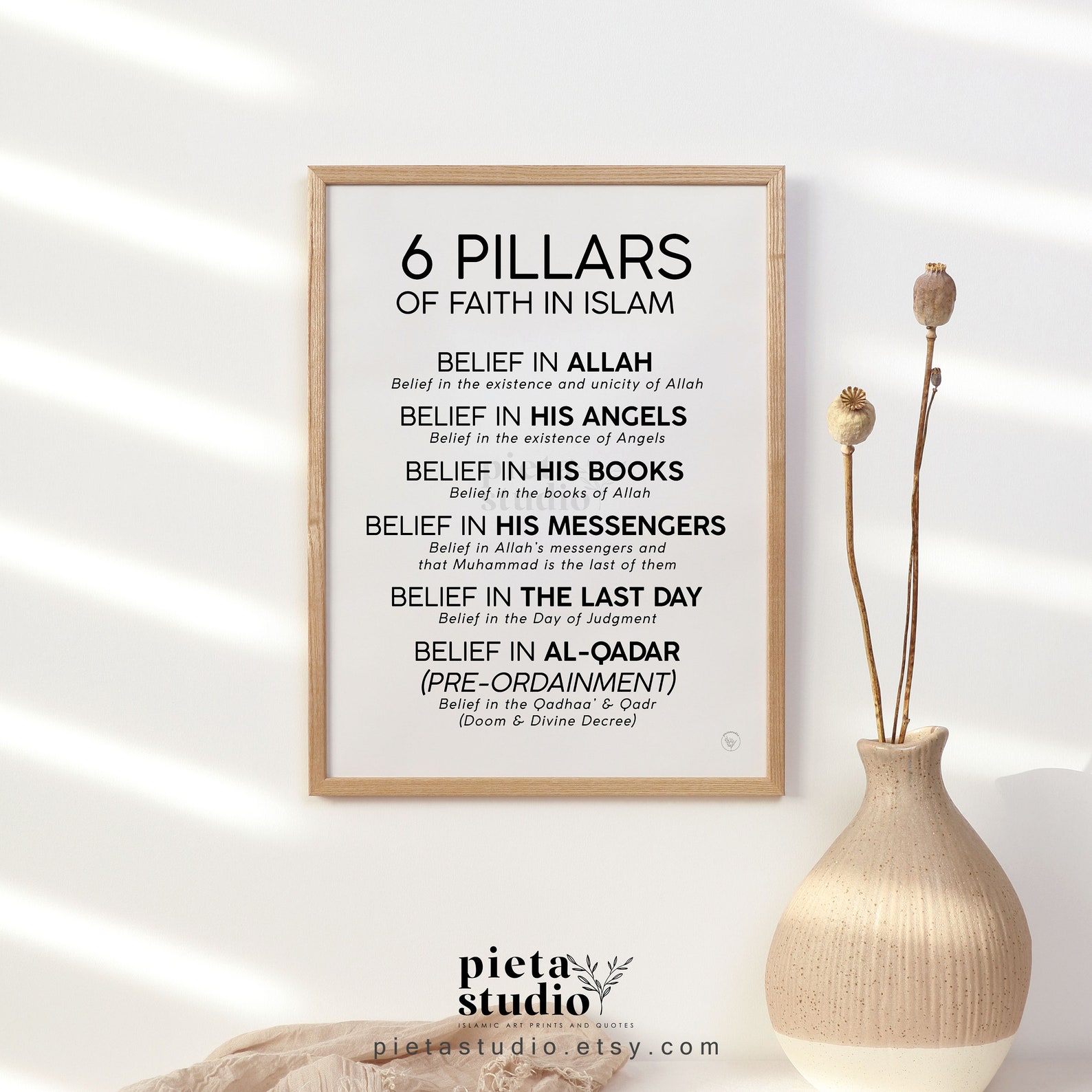 6 Pillars of Faith in Islam Wall Art Printable Islamic - Etsy