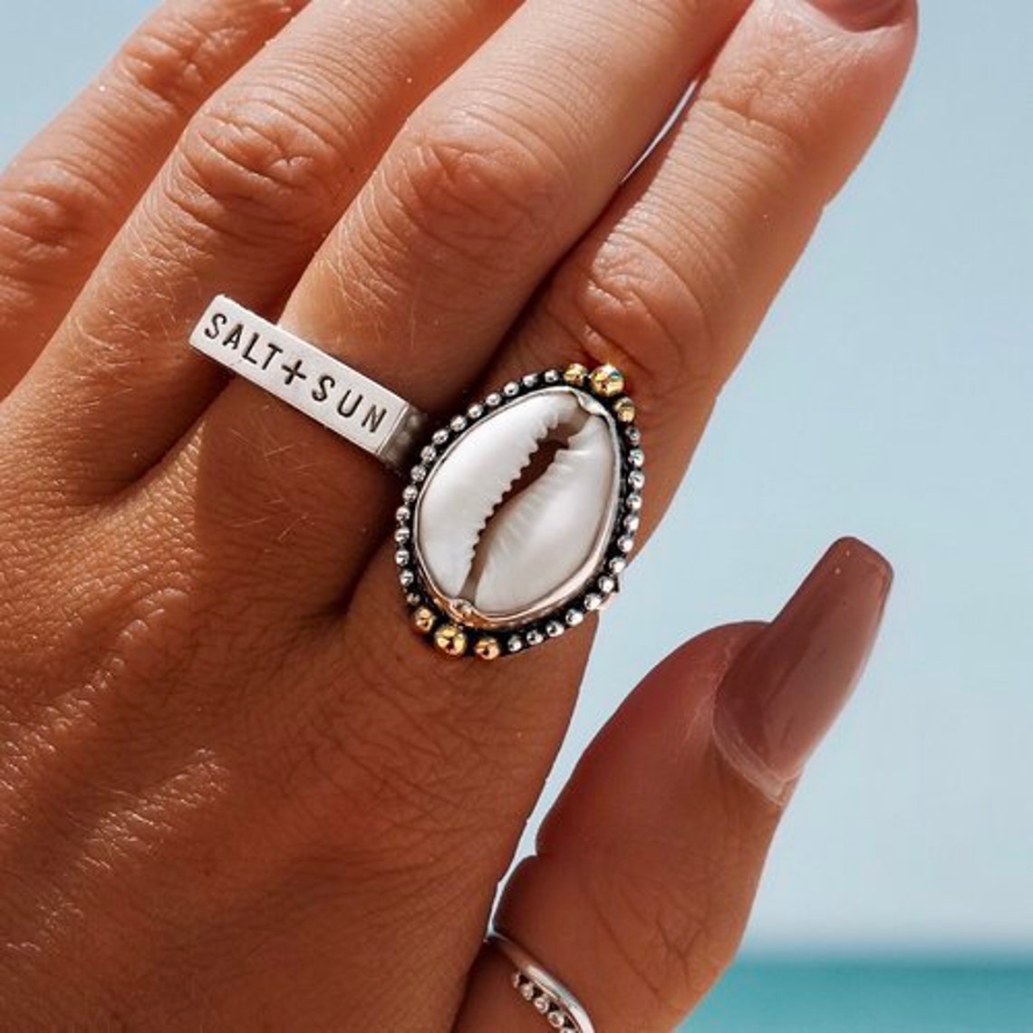 Cowrie Shell Ring Sterling Silver Golden Crowned Cowrie Shell - Etsy