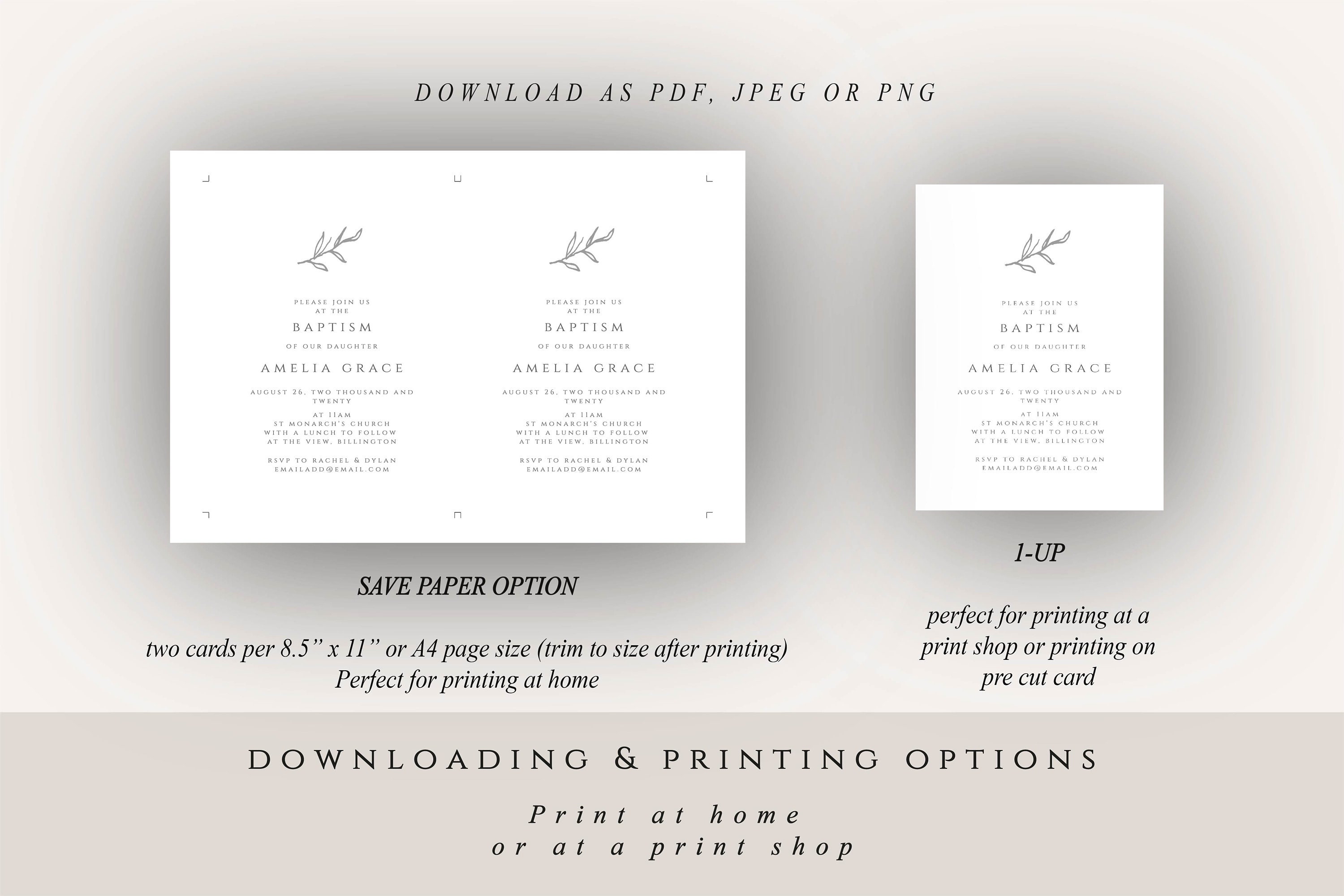 Minimalist Branch Baptism Invitation Template, Christening Invitation ...