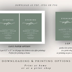 Sage Wedding Reception Party Invitation Template, Elegant Wedding ...