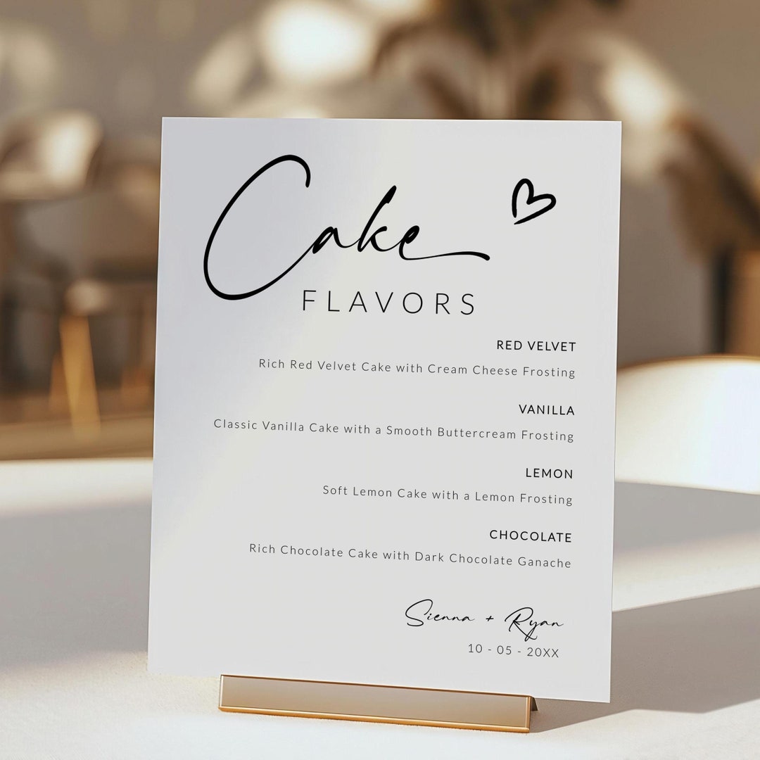 Cake Flavour Sign Template, Editable Wedding Cake Sign, Wedding Dessert ...
