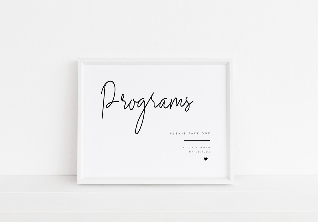 Wedding Program Sign, Printable Ceremony Program Sign, Please Take One ...