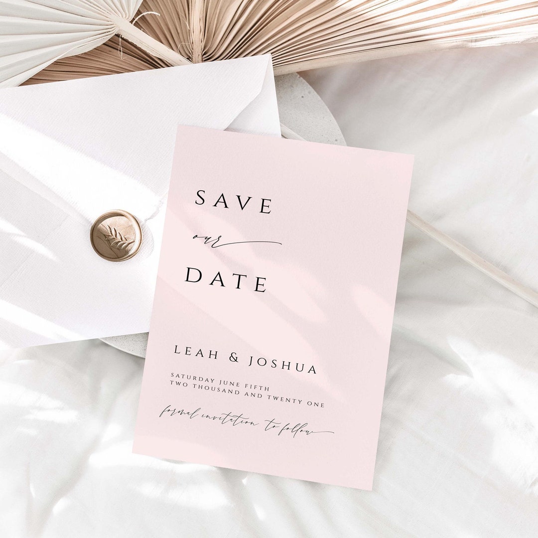 Pink Save the Date Card Template, Formal Wedding Date Announcement ...