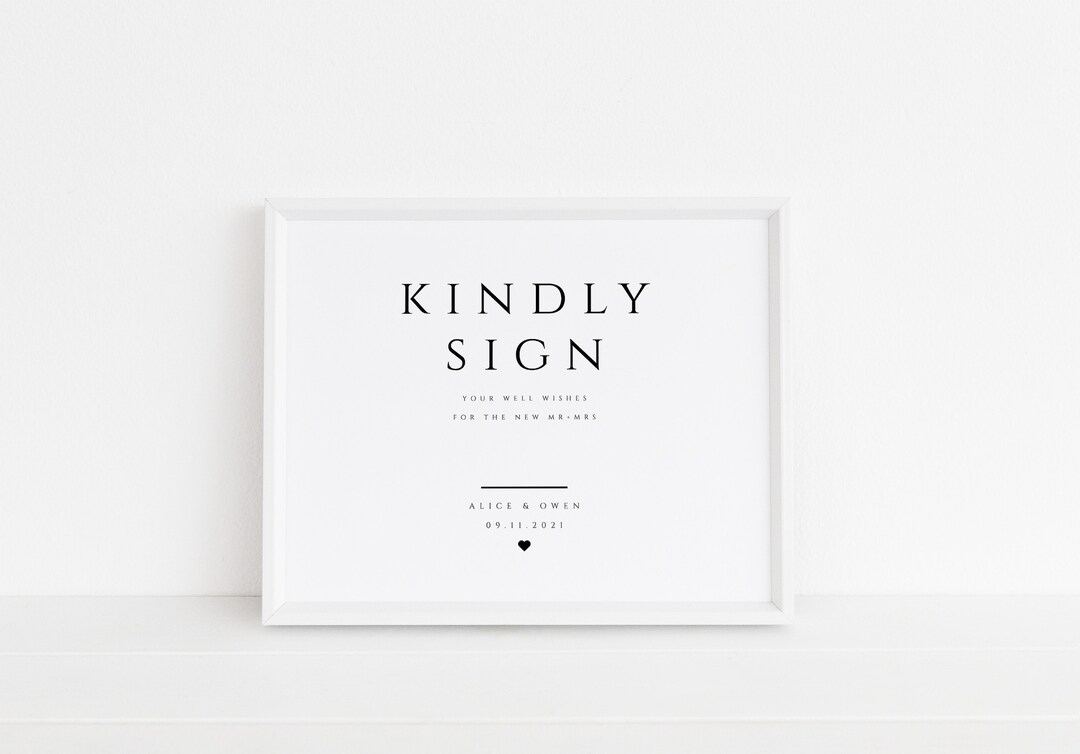 Kindly Sign Wedding Guest Book Sign, Minimalist Printable Sign for ...