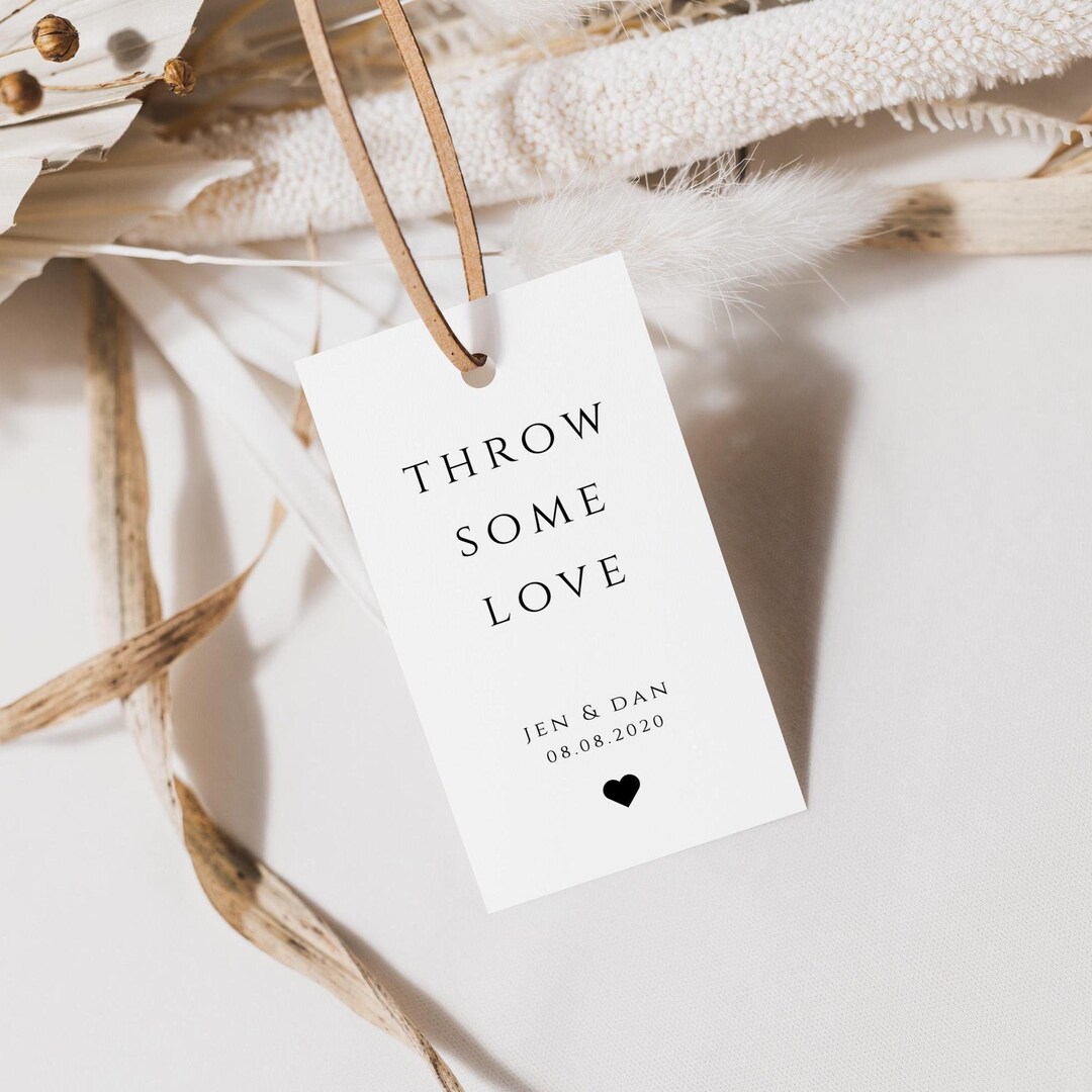 Minimalist Throw Some Love Tag Template, Wedding Confetti Bag Tags ...