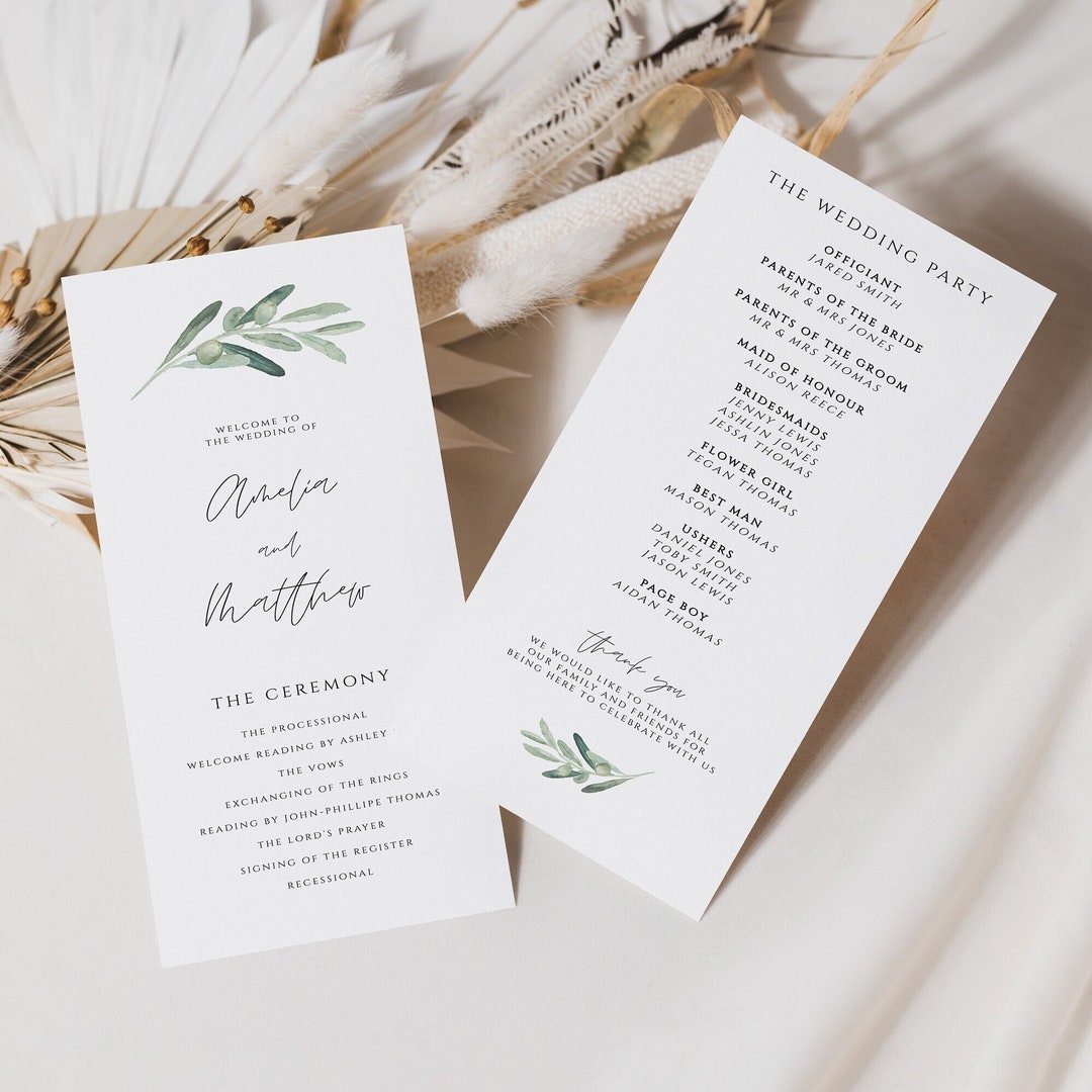 Rustic Wedding Program Template, Greenery Ceremony Program, Wedding ...