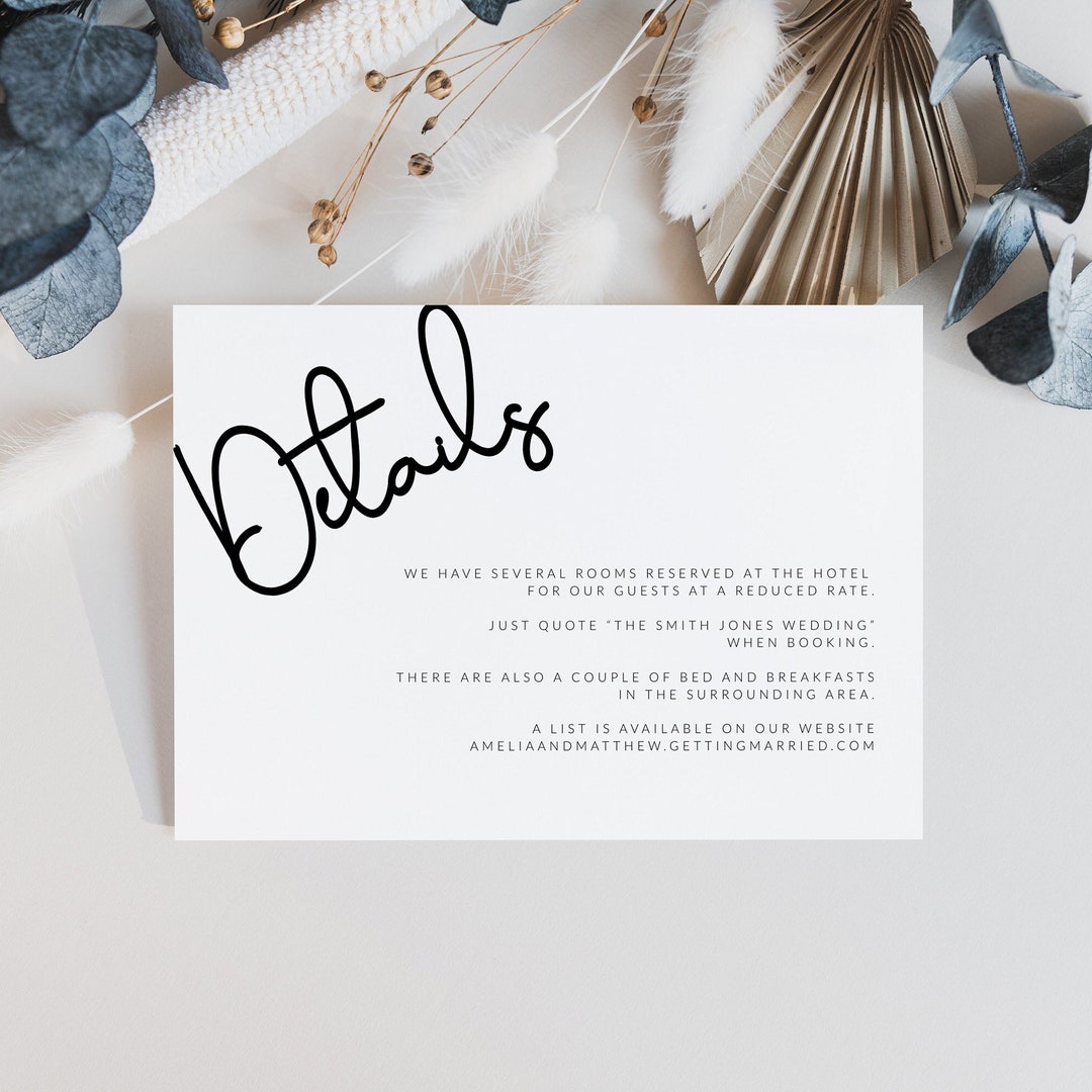Script Wedding Details Card Template, Modern Invitation Enclosure ...