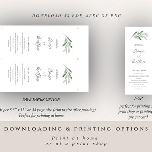Rustic Wedding Program Template, Greenery Ceremony Program, Wedding Order of Service, Elegant ...