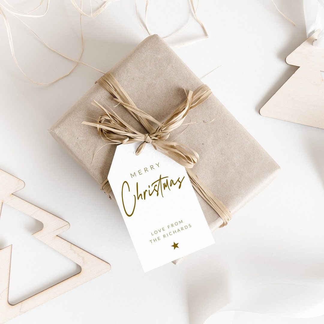 Christmas Gift Tag Template, Personalised Present Tags, Gold Gift Bags ...