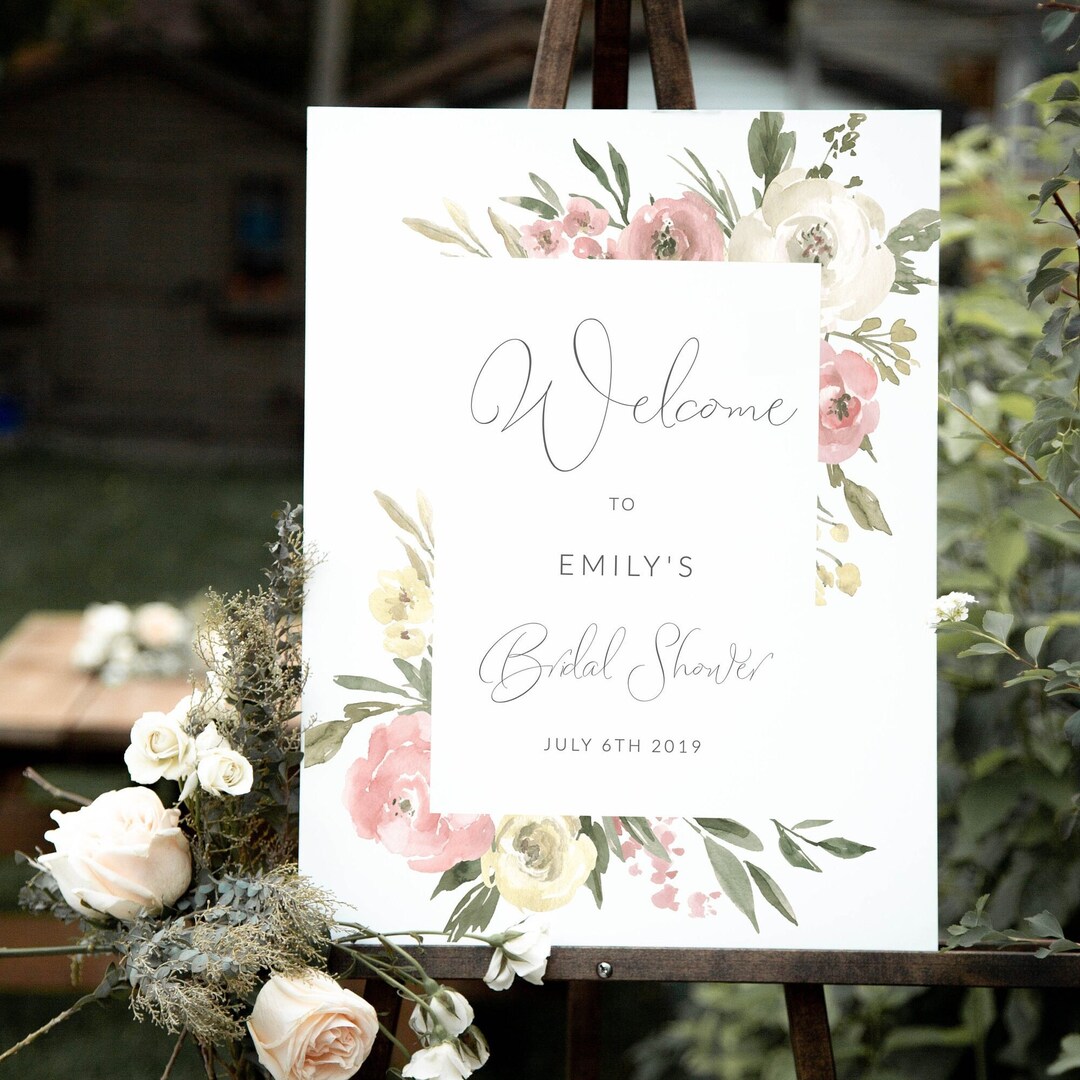 Pale Floral Welcome Sign Template, Wedding Welcome Sign, Bridal Shower ...