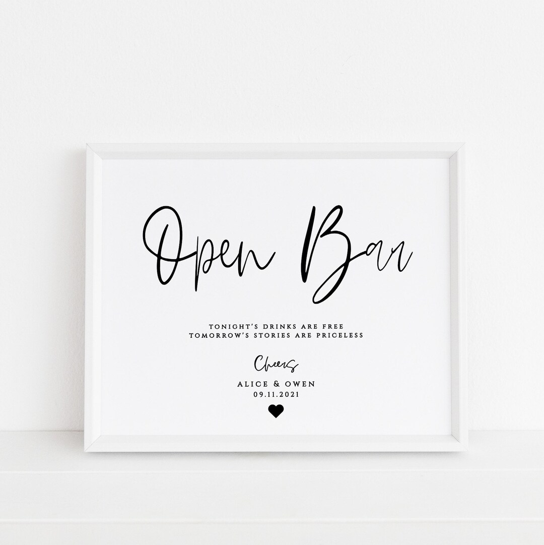 Open Bar Sign Template, Modern Wedding Bar Sign, Party Bar Sign ...