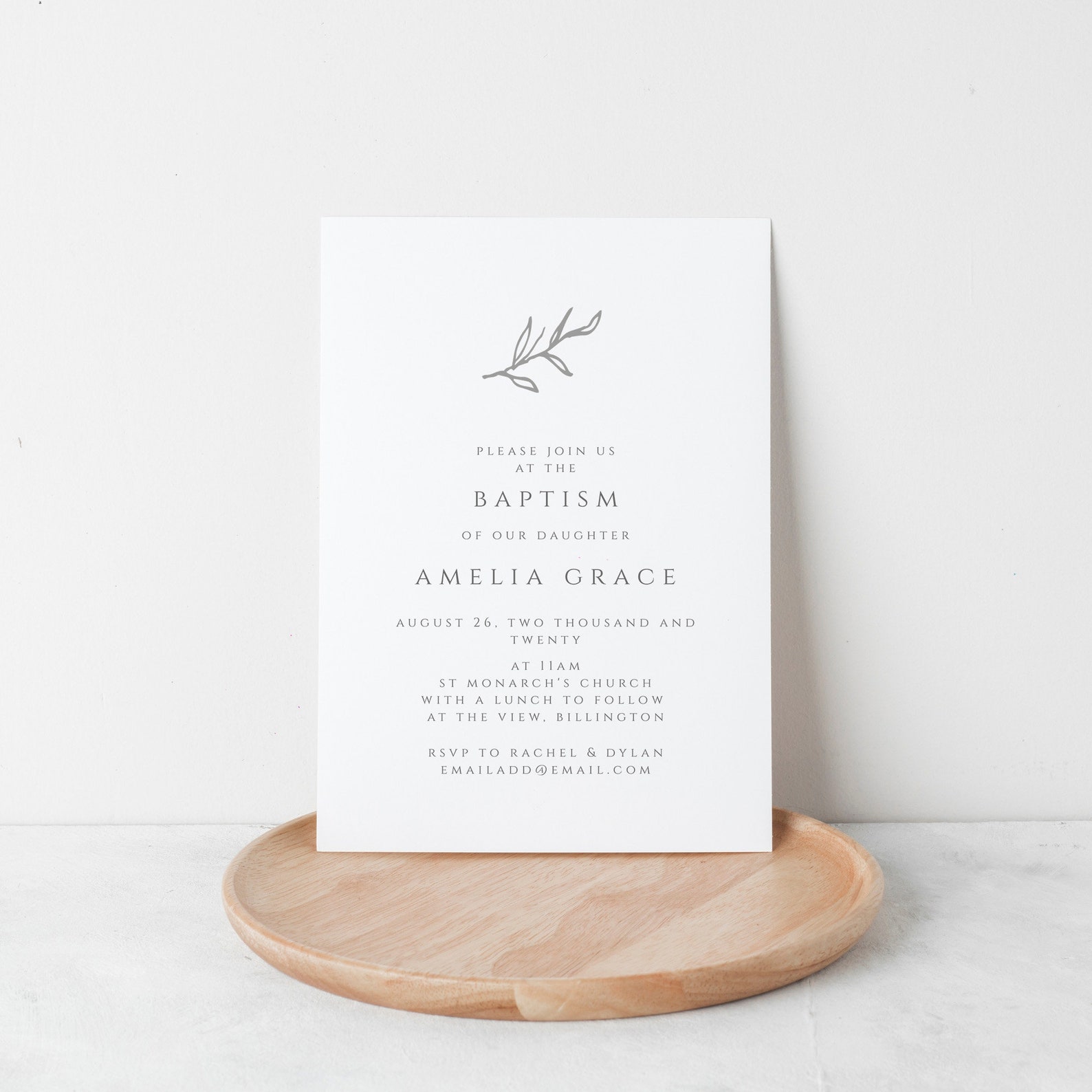 Minimalist Branch Baptism Invitation Template, Christening Invitation ...